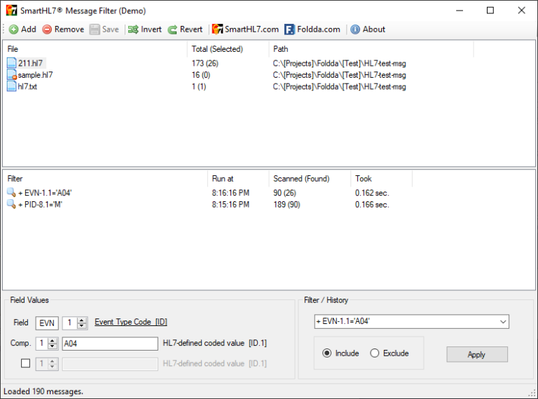 HL7 Message Filter - Foldda